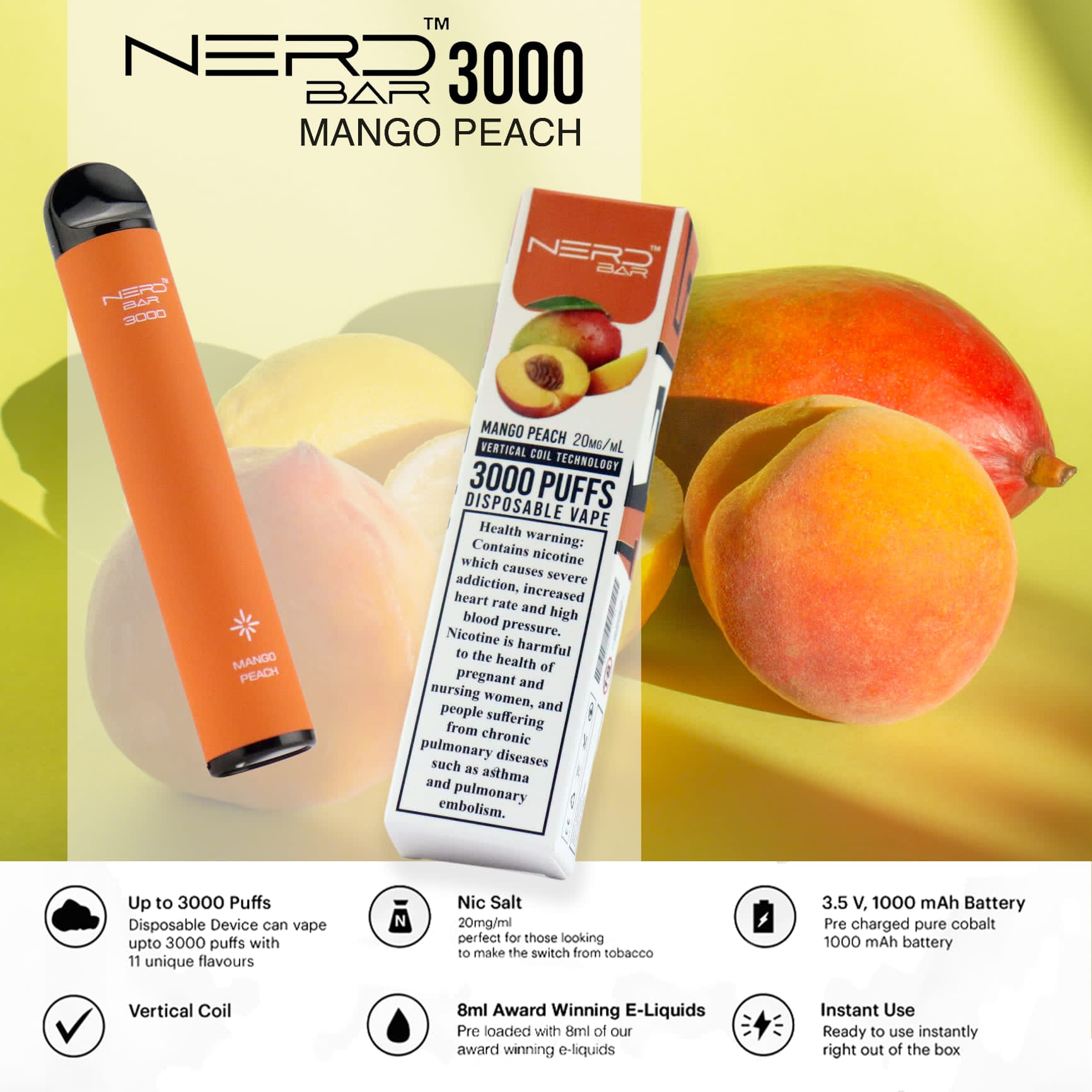 NERD BAR 3000 mango peach disposable vape in UAE - Vape Shop Dubai